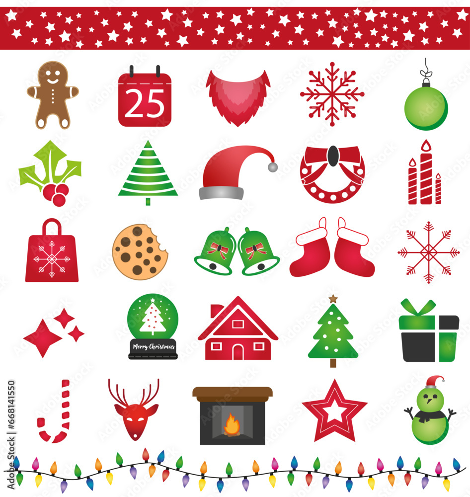 Set of christmas icons. Red and green christmas vector emojis including ...