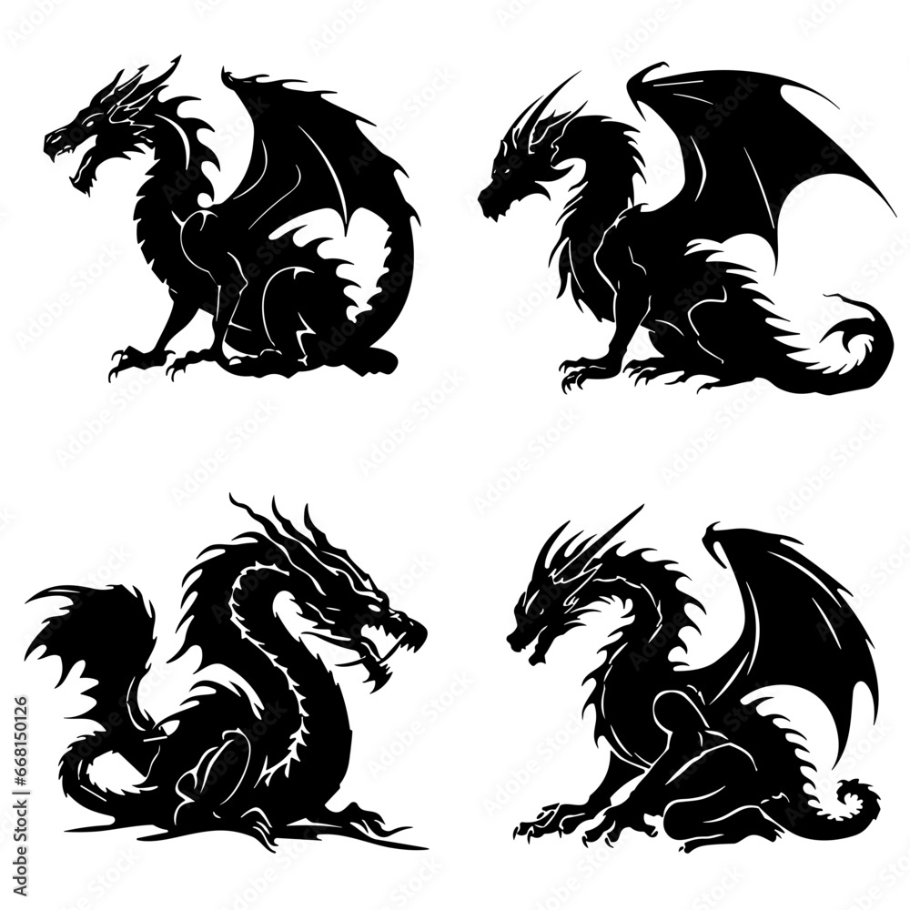 Vetor de dragon silhouette, dragon png, dragon vector, clipart, spring clipart, dragon, vector ...
