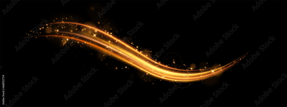 Vector illustration of golden dynamic lights and light lines, with ...