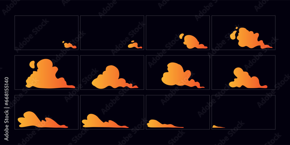Set of fire flames. Fire explosion sprites frame loop animation for ...
