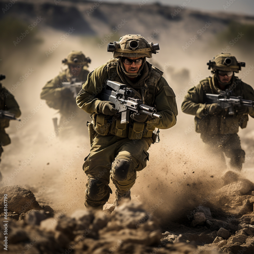 Israeli army soldiers in full armor. War Palestine and Israel ...