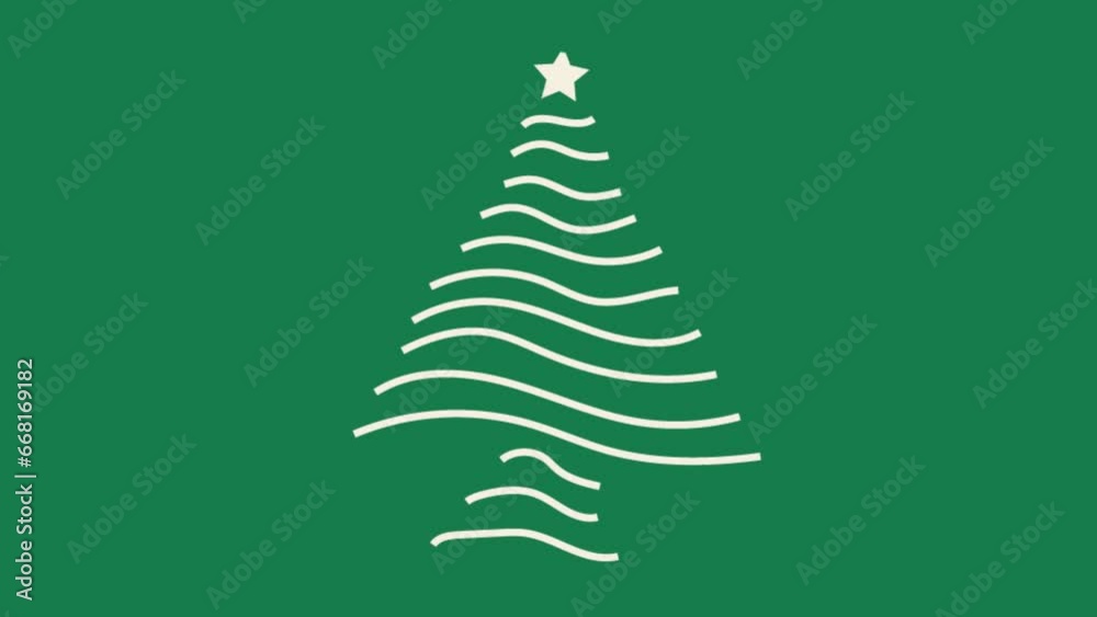 Christmas tree line on green background. Video flat cartoon animation ...