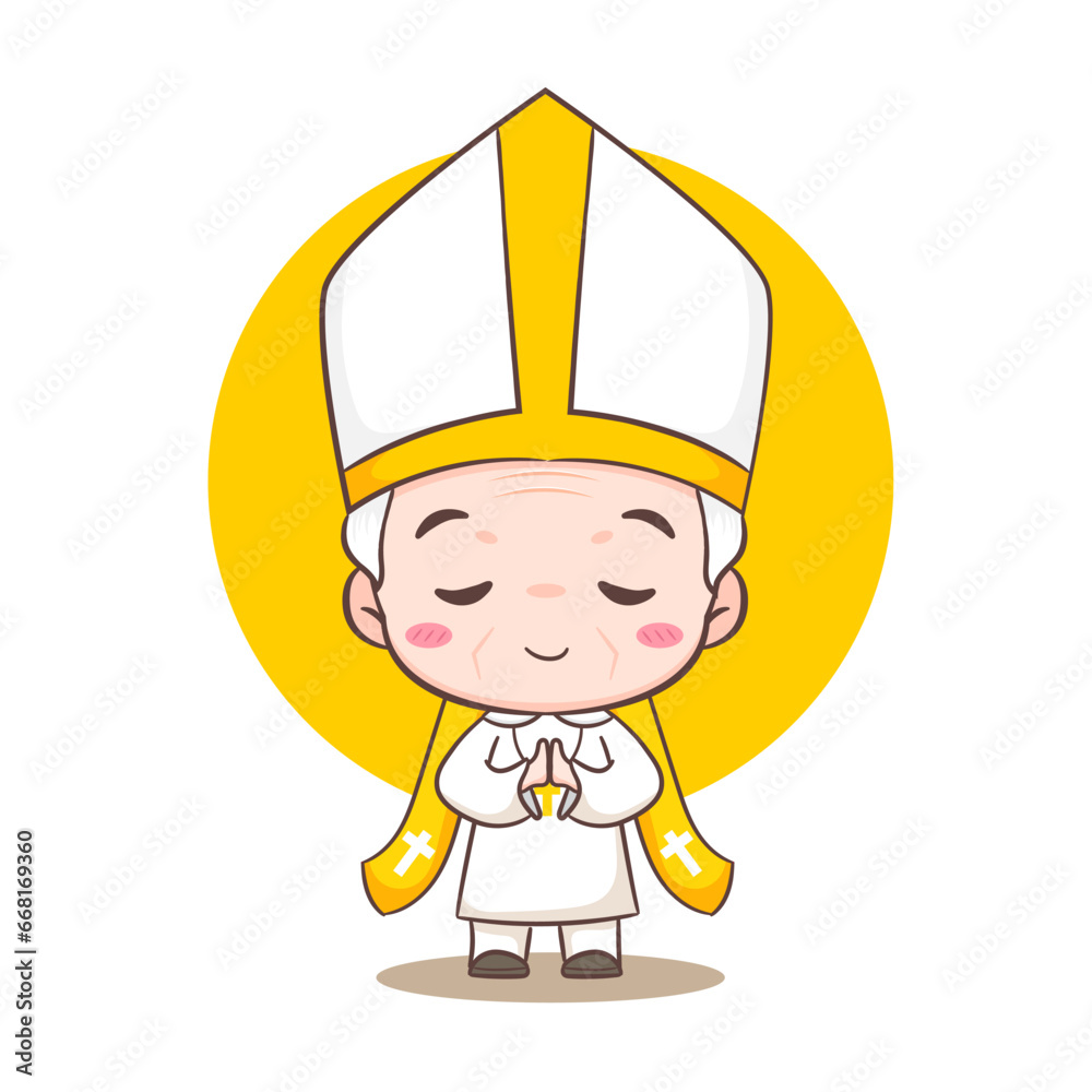 Cute Pope cartoon character. Happy smiling catholic priest mascot ...