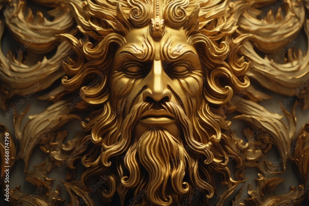 A gold statue depicting a man with a beard. This elegant and regal ...