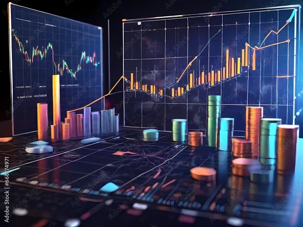Global economic trend analysis, financial chart analysis on virtual ...