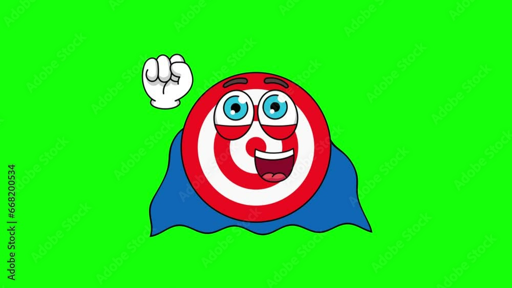Superhero target board cartoon flying with red cape, green screen ...