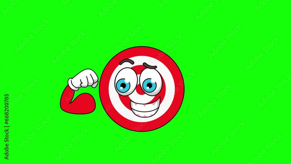 Flexing muscle of target board cartoon, strong pose mascot animation on ...
