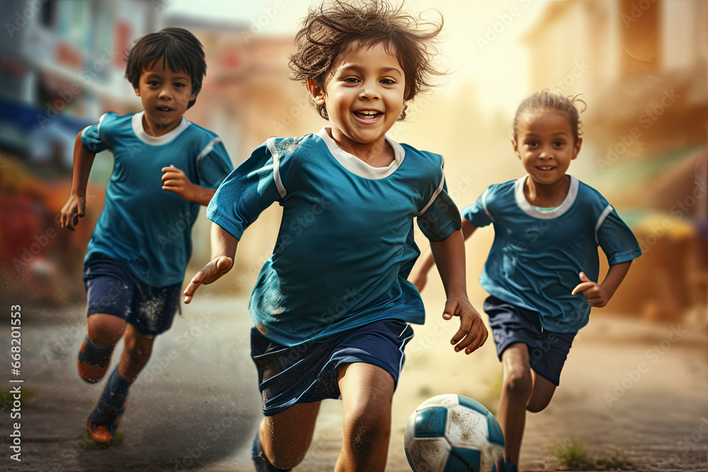 Bunch of cheerful joyful cute little children playing together and ...