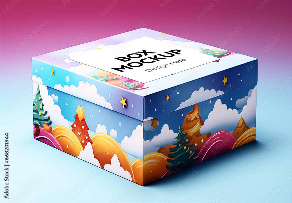 Christmas Gift Box Mockup. Ai Generative Stock Template | Adobe Stock