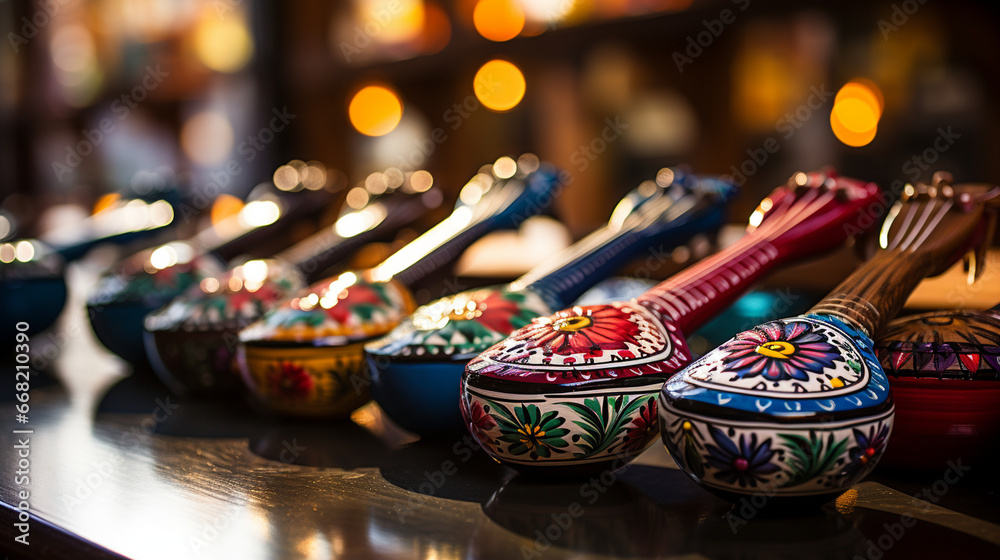 Traditional maracas and other musical instruments used in Dia de la ...