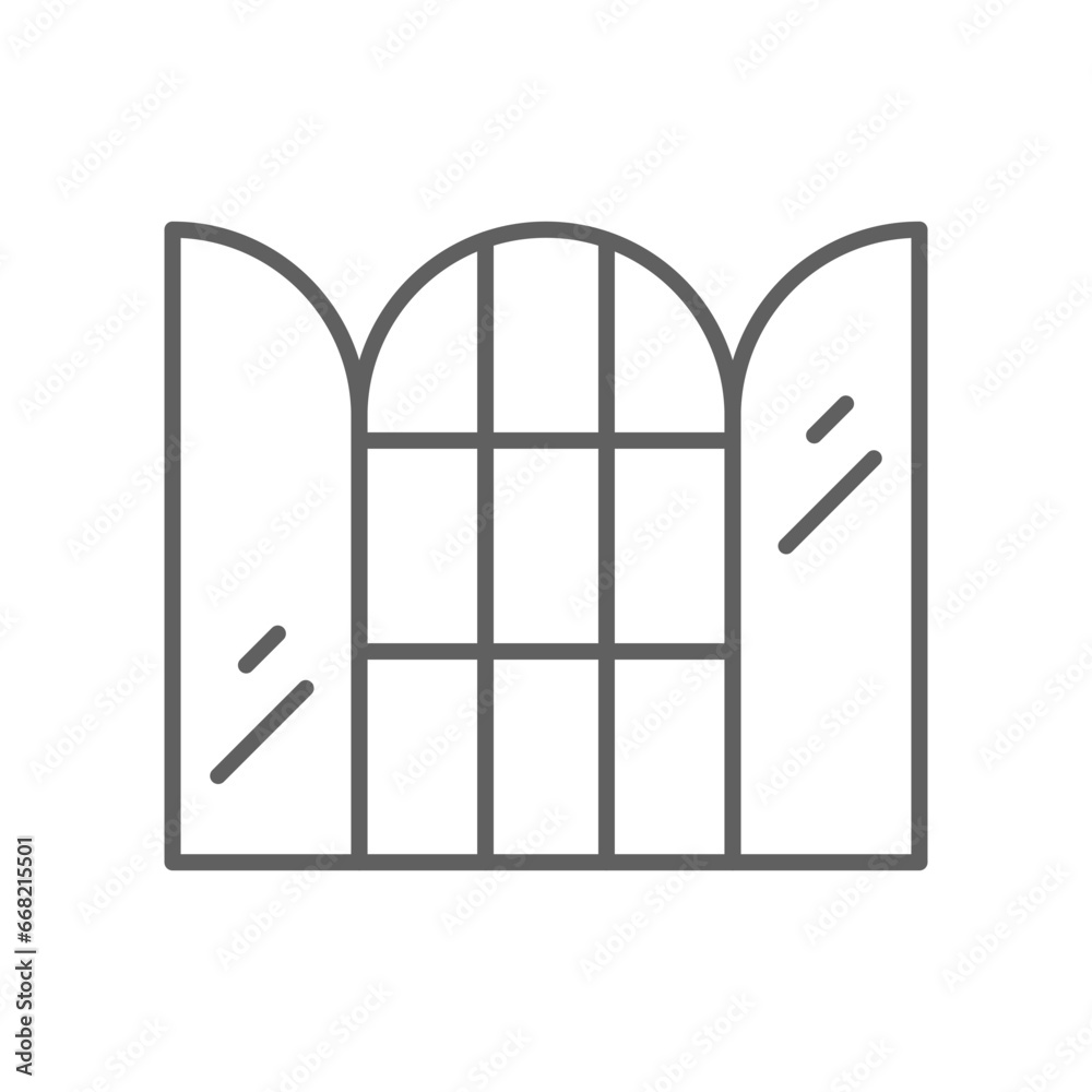 Arched window icon. Simple outline style. Arch, open window, frame ...