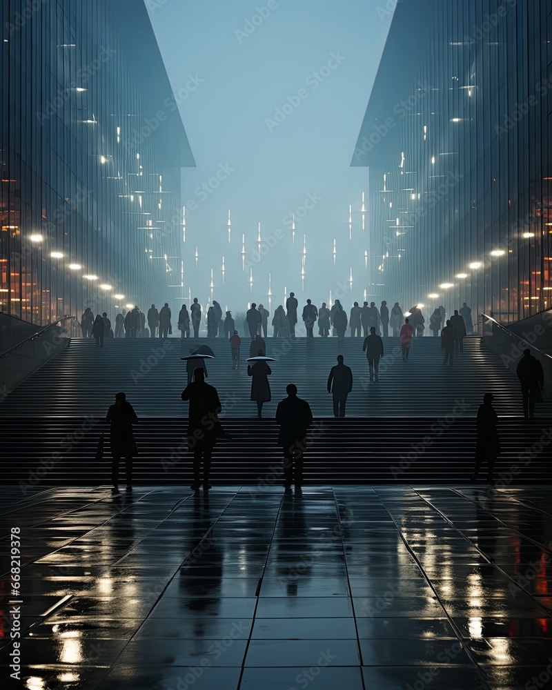 business office building entrance corridor step stair with crowd ...