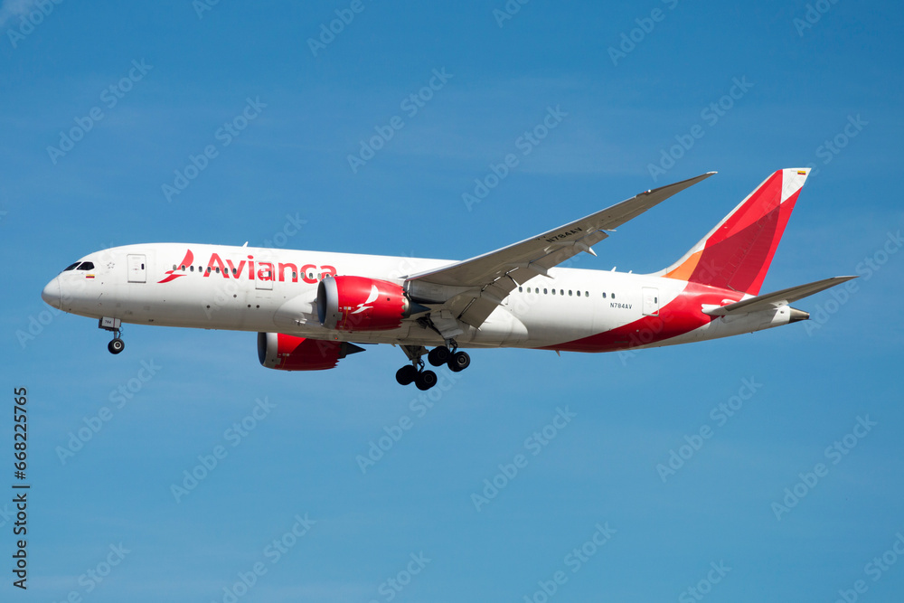 Avión de línea Boeing 787 de la aerolínea Avianca Stock Photo | Adobe Stock