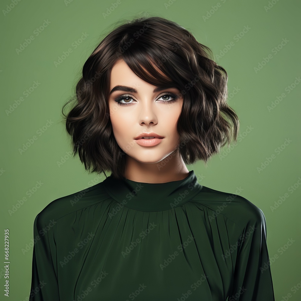 Beautiful fashion model with short stylish hairstyle, studio shot ...