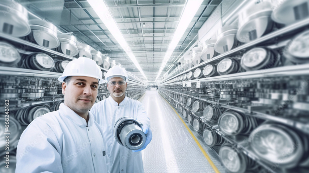 two men in the industry in production in the warehouse, industry ...