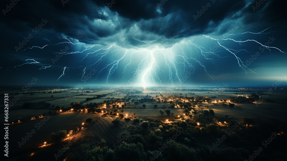 image of a thunderstorm on a rainy and windy day on a rural farmimage ...