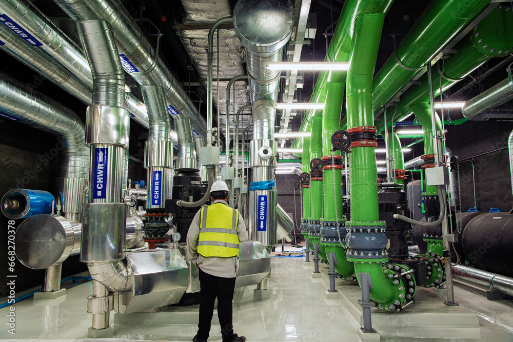 Industrial interior chiller and boiler HVAC heating ventilation air ...