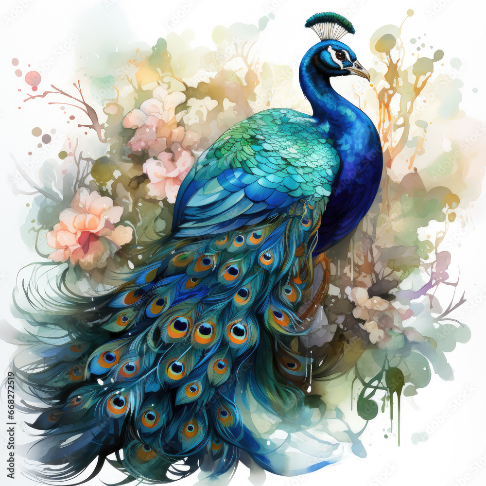 watercolor Peacock clipart, Generative Ai Stock Illustration | Adobe Stock