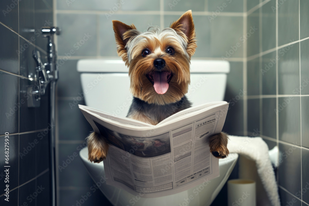 Generative AI illustration of Funny dog relieving himself on the ...