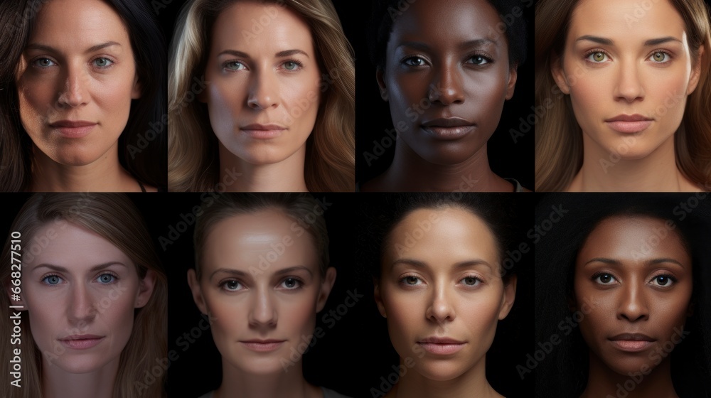 faces of different ethnicities and ages of beautiful women on black ...