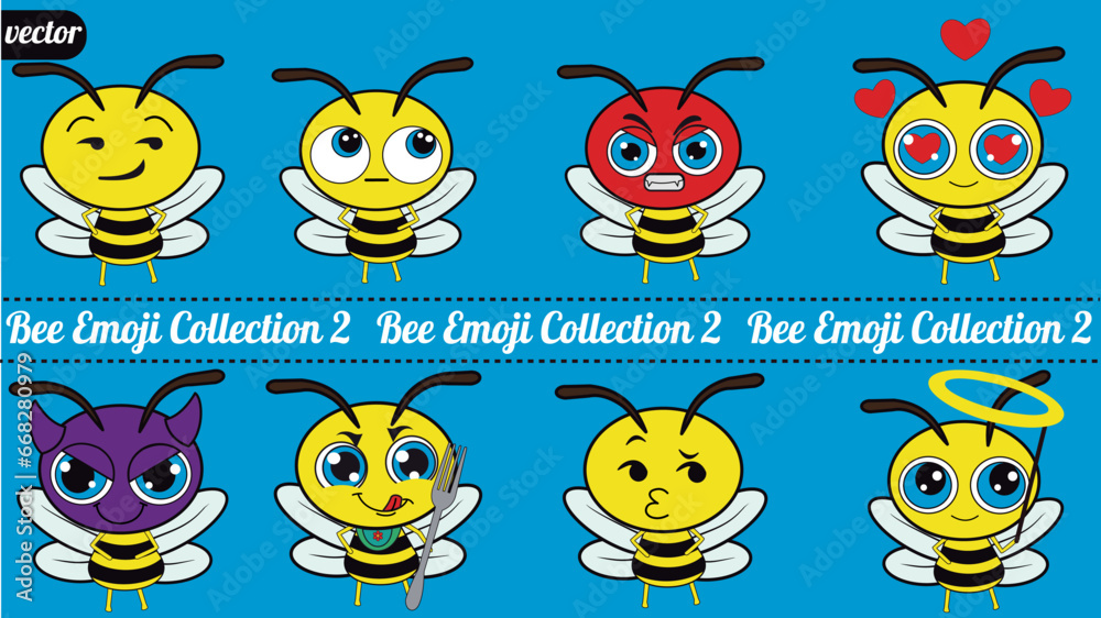 This charming bee emoji pack features an adorable little bee in a ...