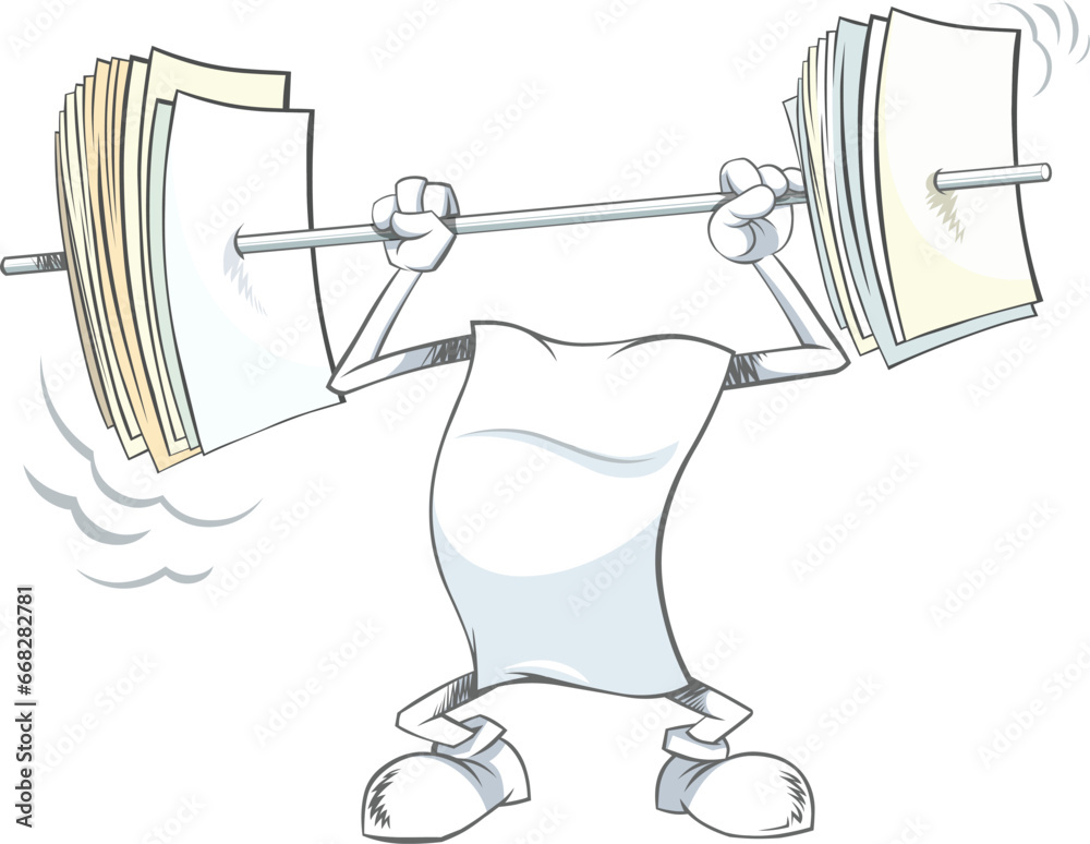 Paper cartoon character lifting the barbell. Color vector illustration ...