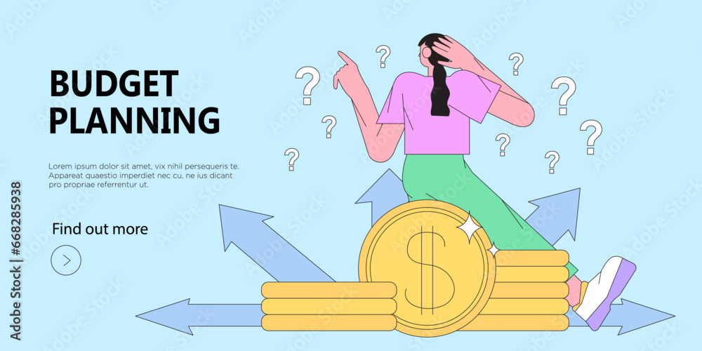 Woman think how to plan her personal or family budget or manage money ...