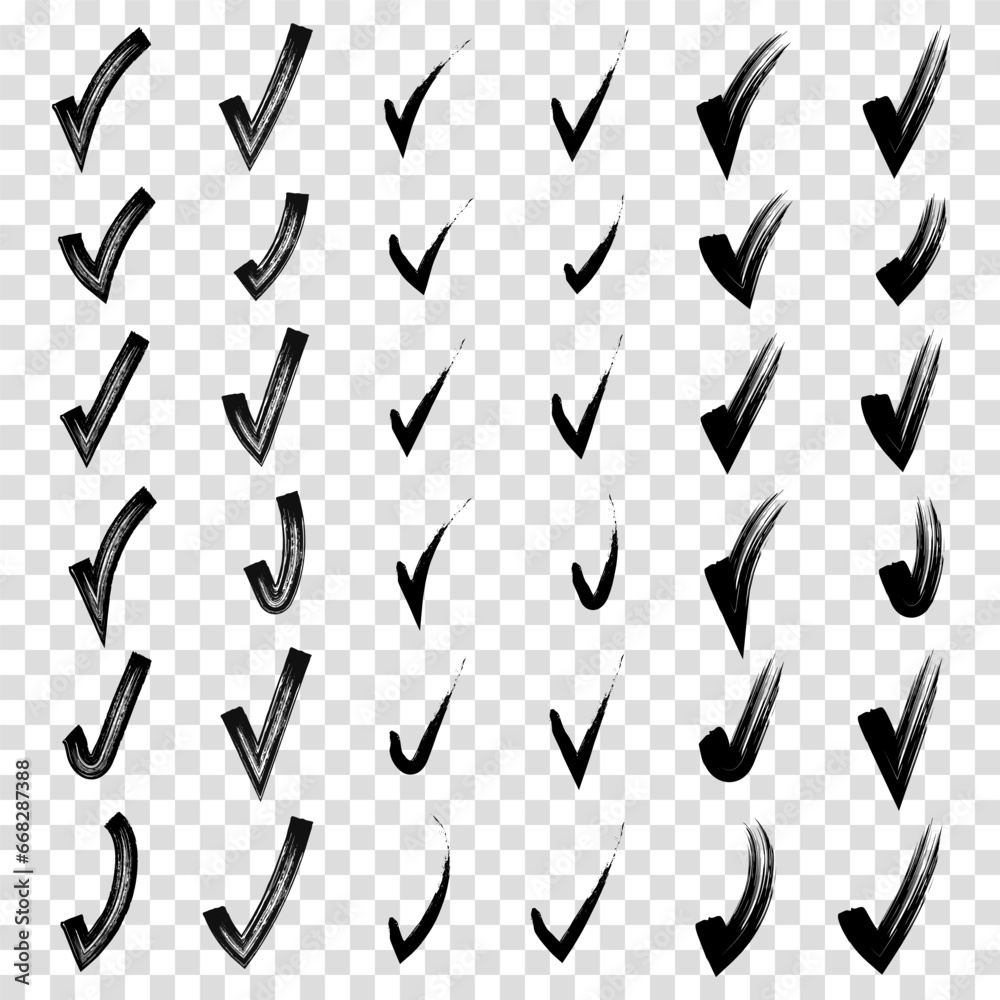 Brush hand drawn painted checkmarks set collection. Pencil black ...