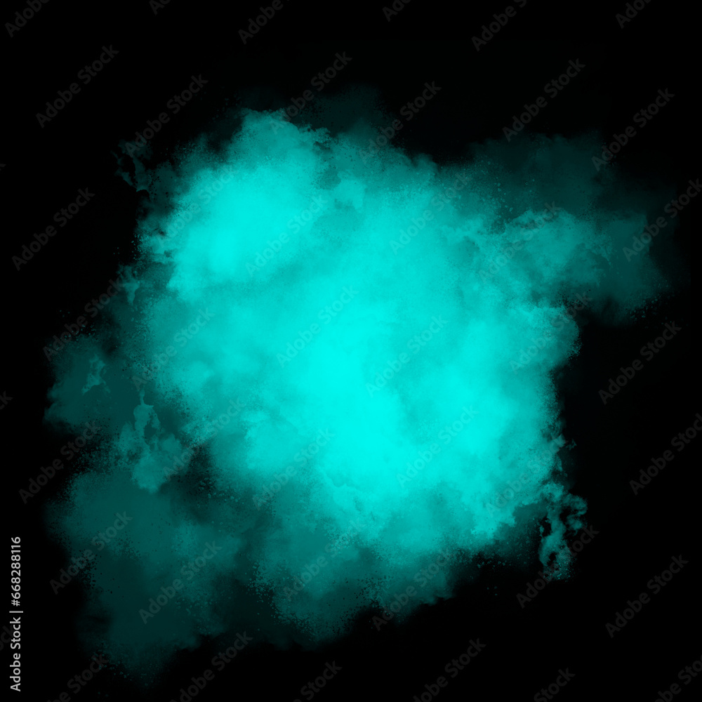 Turquoise color powder explosion isolated on black background. Royalty ...