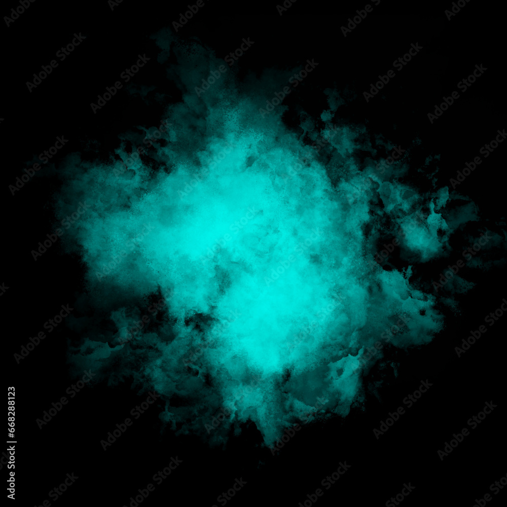 Turquoise color powder explosion isolated on black background. Royalty ...