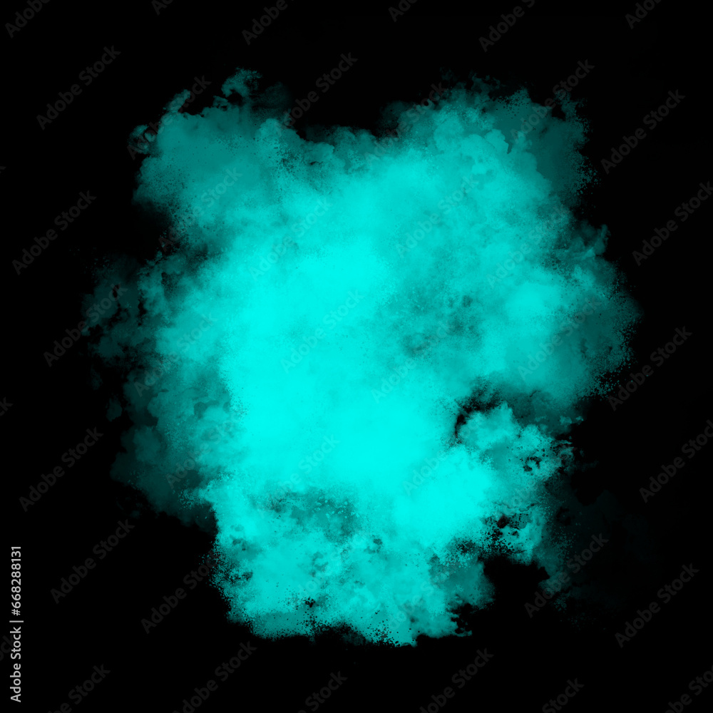 Turquoise color powder explosion isolated on black background. Royalty ...