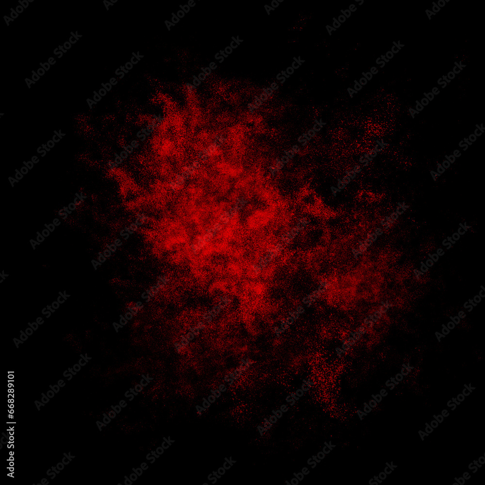 Red color powder explosion isolated on black background. Royalty high ...