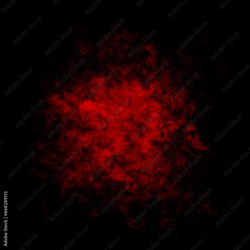 Red color powder explosion isolated on black background. Royalty high ...