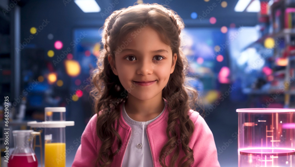 Concept of girls in science and technology. The photograph of a girl ...