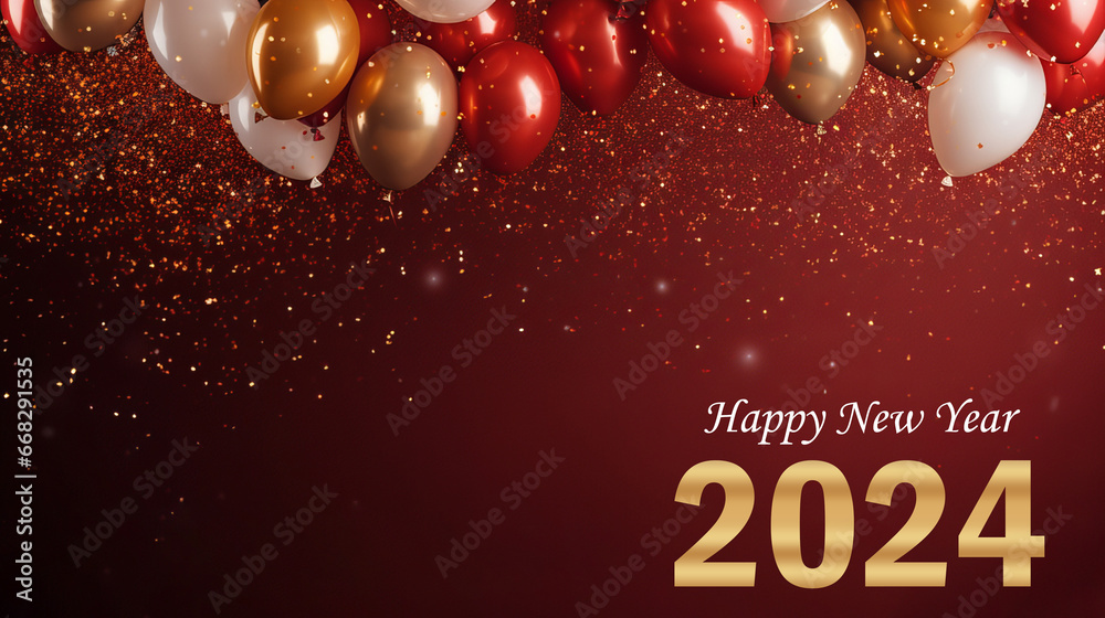 Beautiful red banner with red and golden balloons new year celebration ...