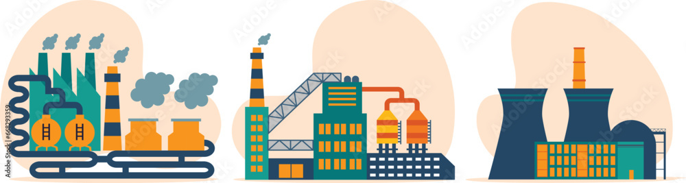 Industrial factory building illustration set. industrial buildings with ...