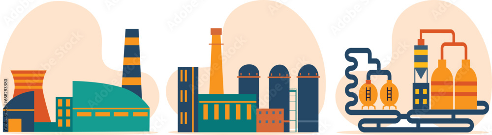 Industrial factory building illustration set. industrial buildings with ...