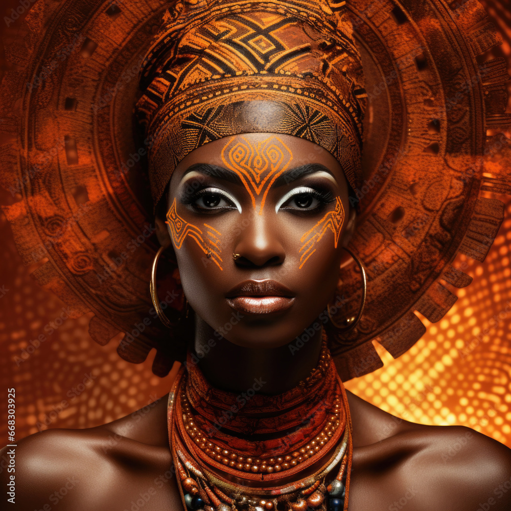 African woman with painted face wearing traditional clothes. African ...