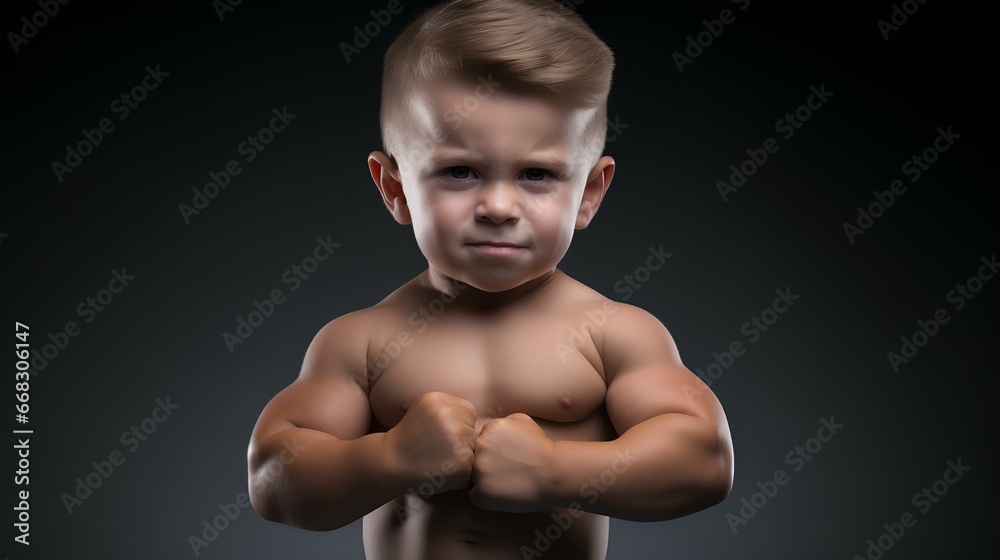 someone who has the face of a little baby with the body of a muscular ...