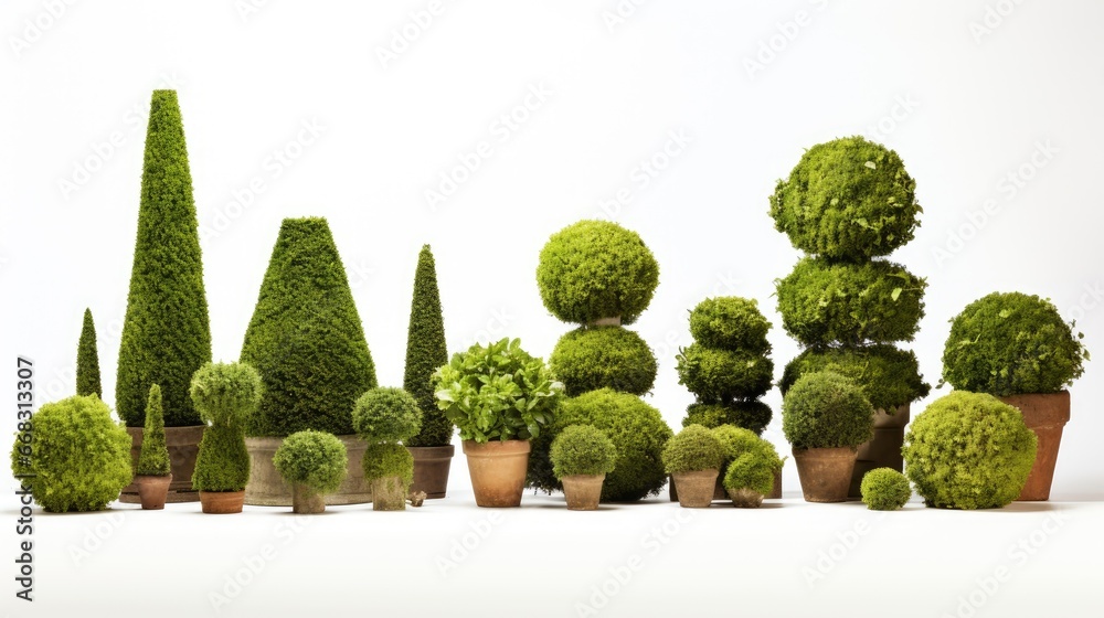 A versatile collection of topiary trees in various artistic shapes ...