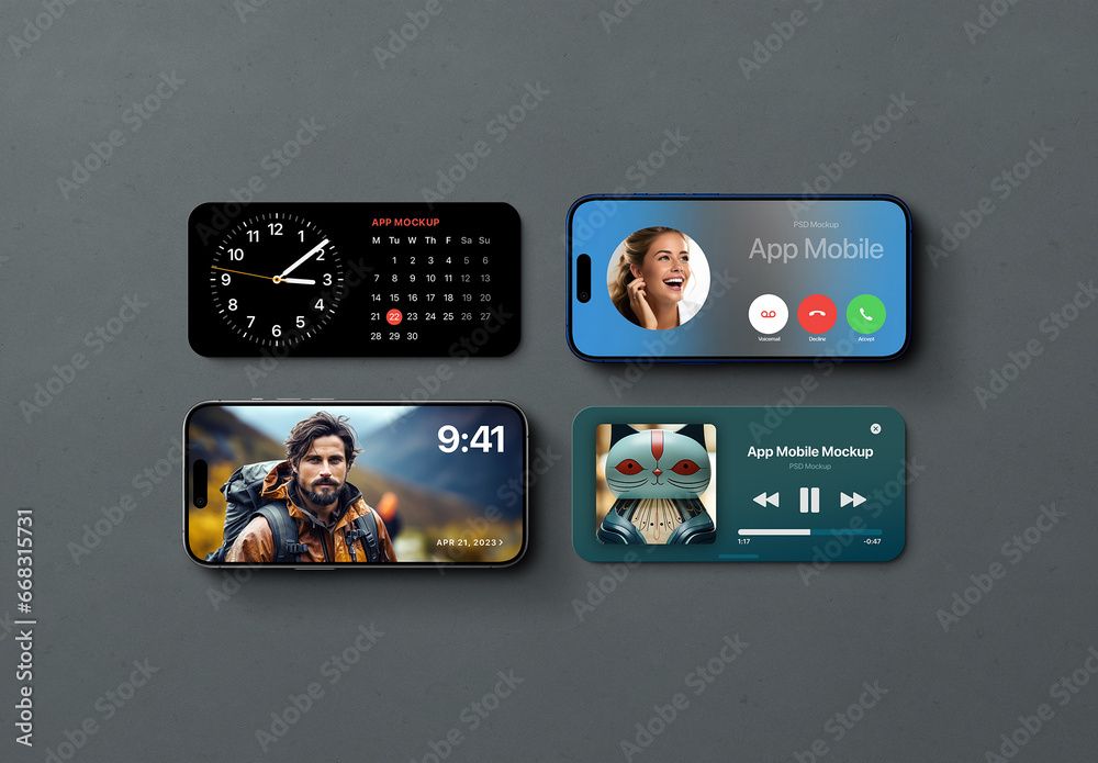 Phone Mockup App UI UX 15 Pro Horizontal Stock Template | Adobe Stock