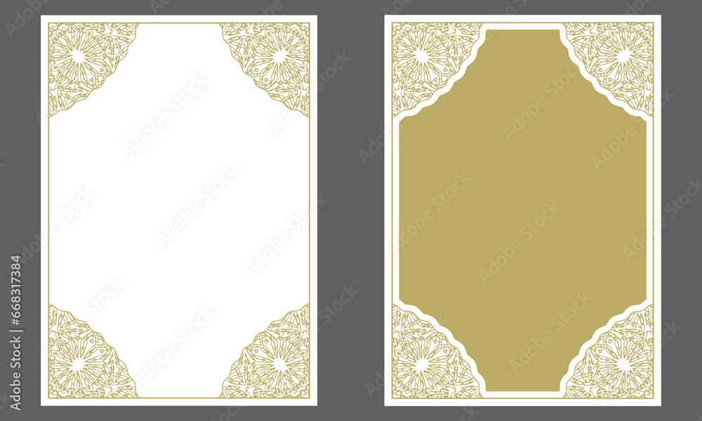 Gold frame with ornamented corners. A4 format. Design for cover page ...