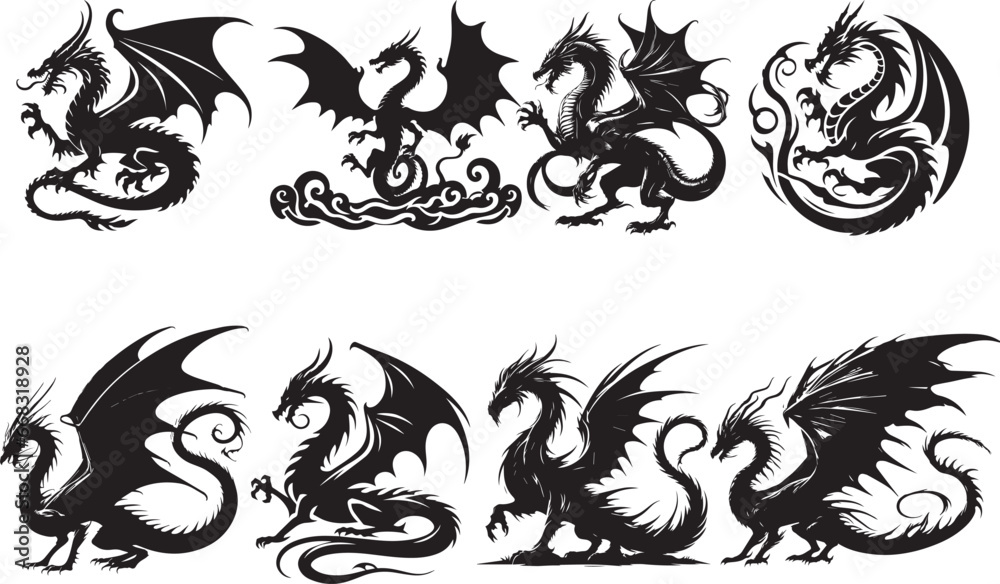 dragon EPS, dragon Silhouette, dragon Vector, dragon Cut File, dragon ...