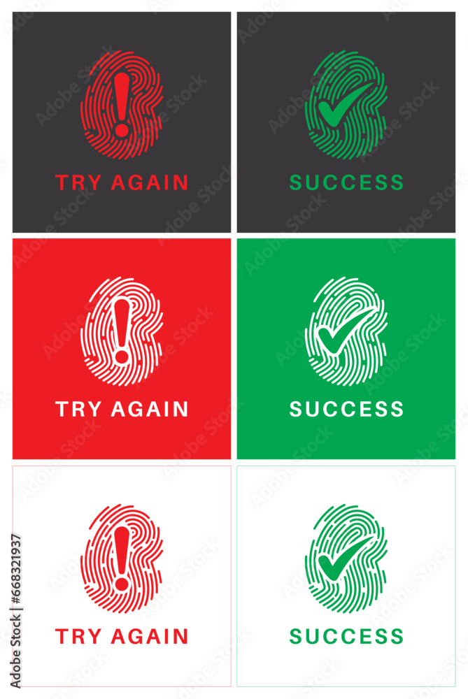 Fingerprint scanner tick and cross. Confirmation and error. Biometric ...