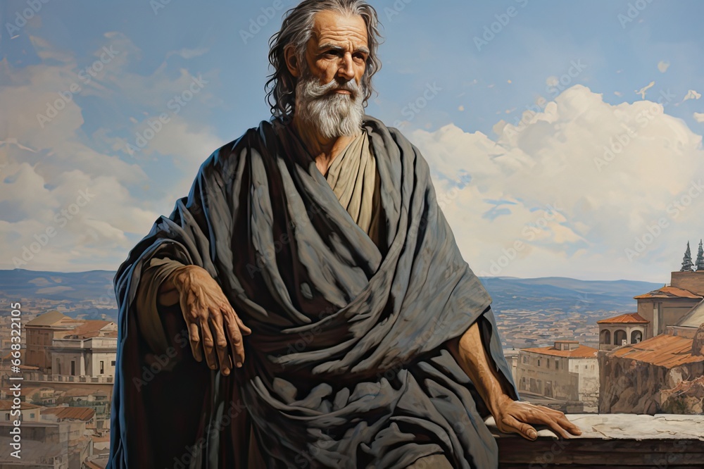 Painted portrait about Zeno of Citium, the founder of stoic philosophy ...