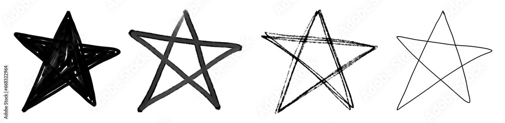 Set of Hand Drawn Stars. Infantile Style Pencil and Chalk-Like Black ...
