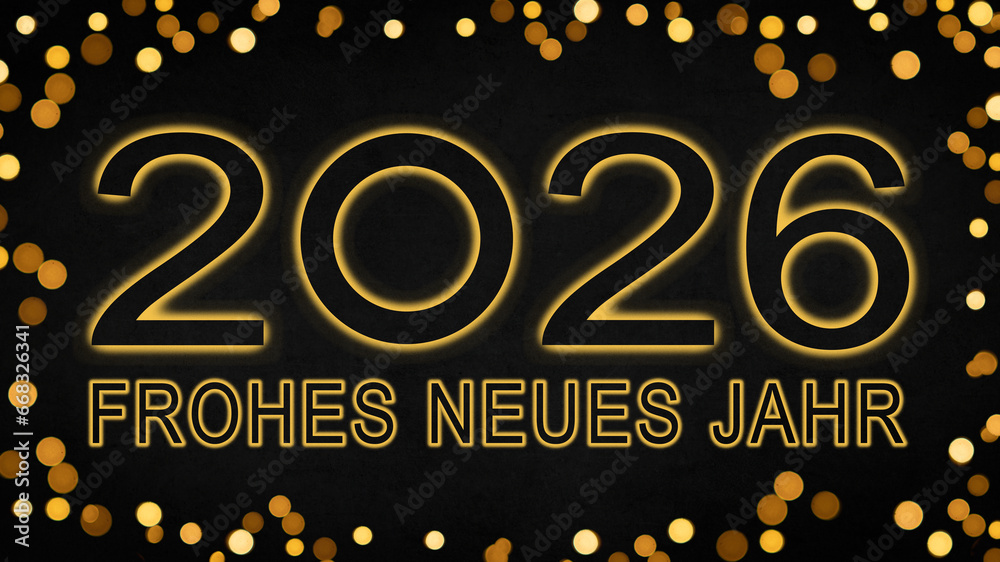 Frohes neues Jahr 2026, Neujahr Grußkarte Feier Karte mit Text, deutsch ...