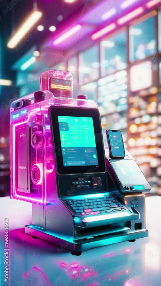 An illustration shows a futuristic payment machine that resembles a ...