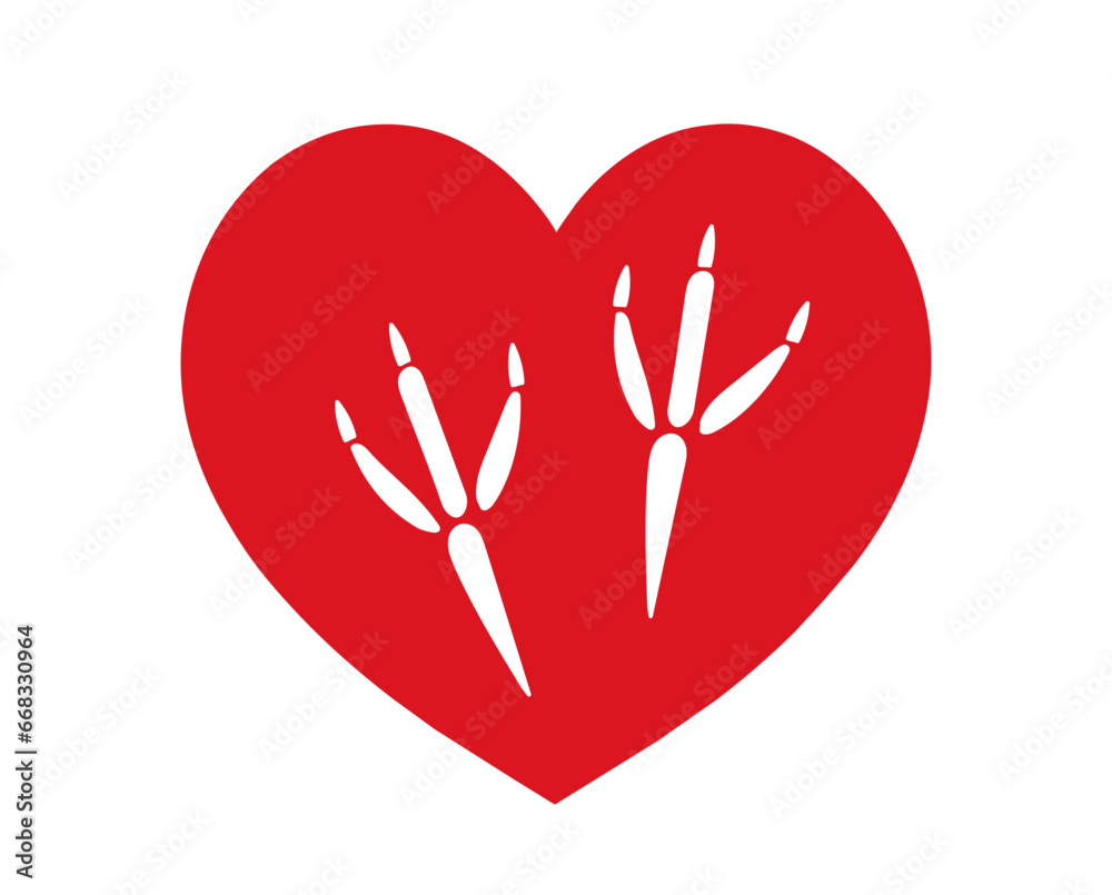 Vektorová grafika „Bird paw footprint in red heart. Vector. I Like ...