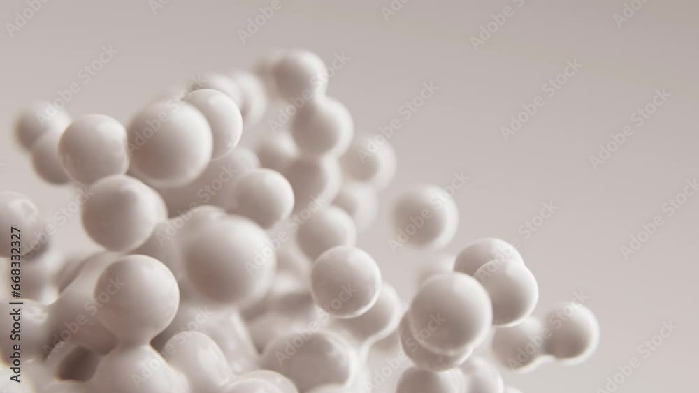 Abstract 3D render animation moving milky white milk orbs balls matte ...